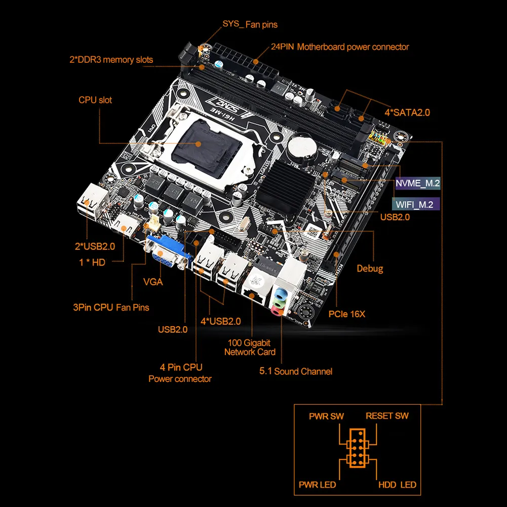 H61 ME Mini ITX Motherboards LGA 1155 Socket, NVMe M.2, WiFi M.2, VGA ...