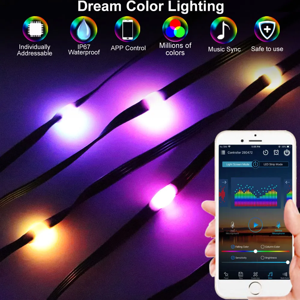 DHgate.com:Dream Color LED Lights WS2812B RGBIC String Lighting with ...