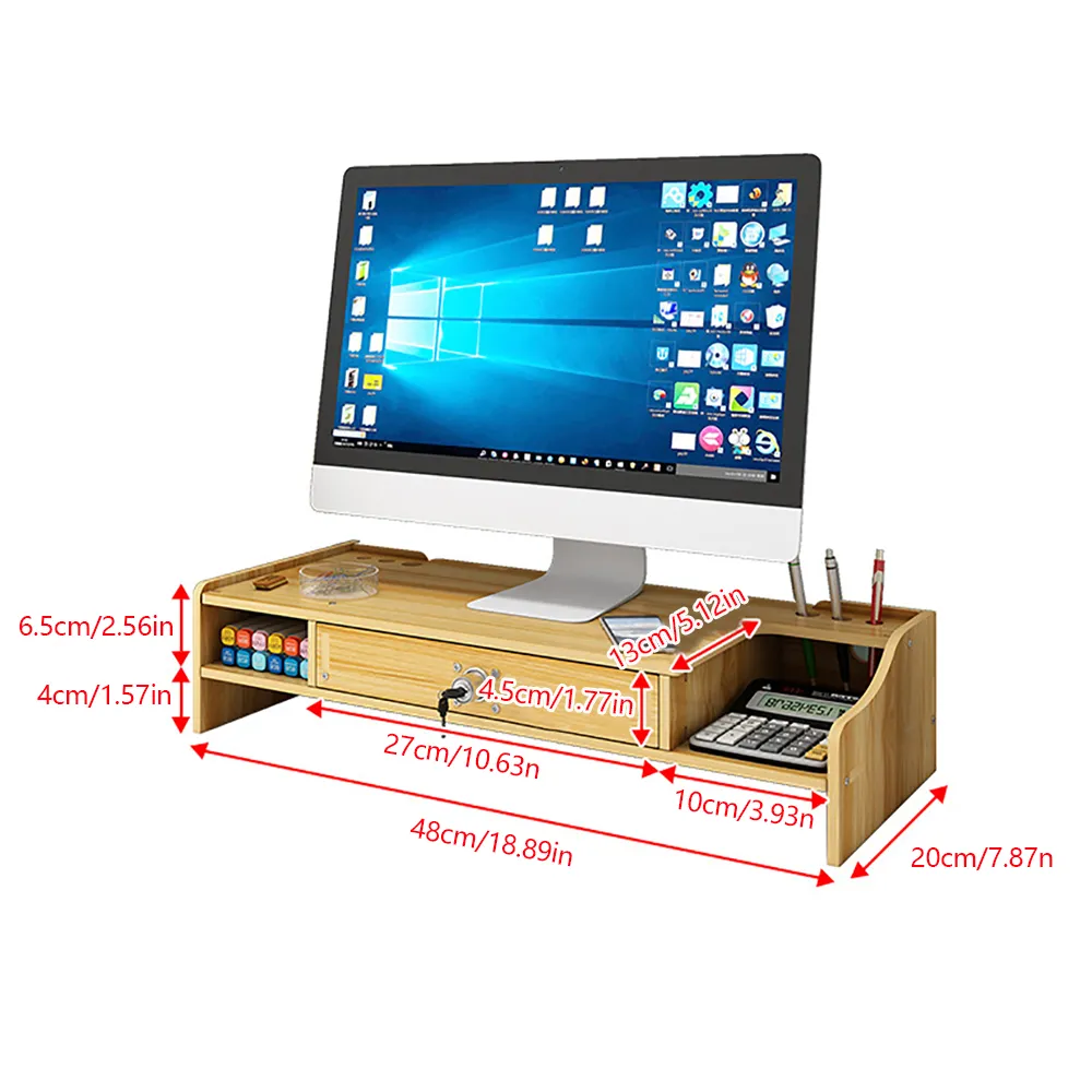 Monitor Stand Riser With Storage Drawer & Phone Holder Laptop Monitor ...