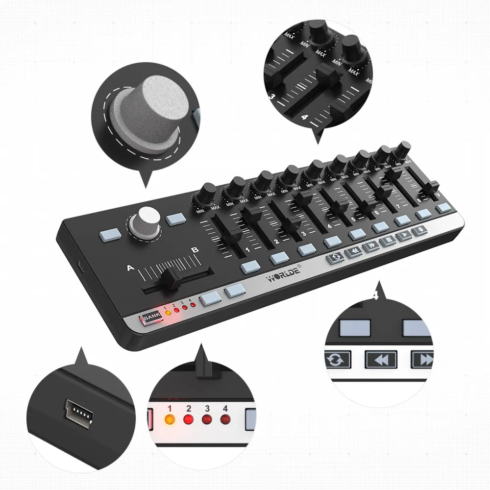 DHgate.com:Worlde EasyControl.9 MIDI Controller: Ultra-Slim USB MIDI Keyboard with 9 Control ...