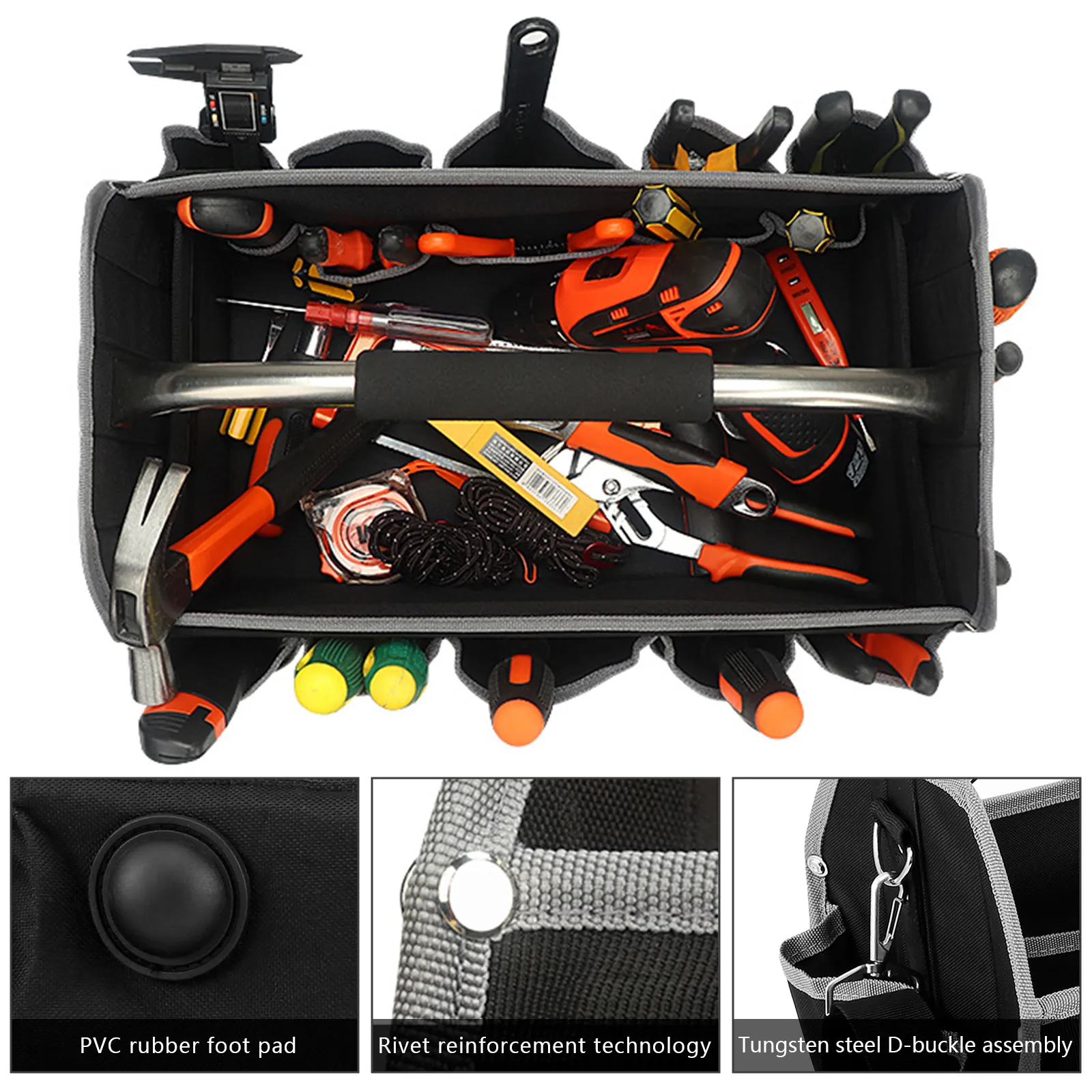 Electrician Tools Bag Heavy Duty Tool Organizer, Large Capacity Crossbody Tool Bag, Multi-Pocket ...