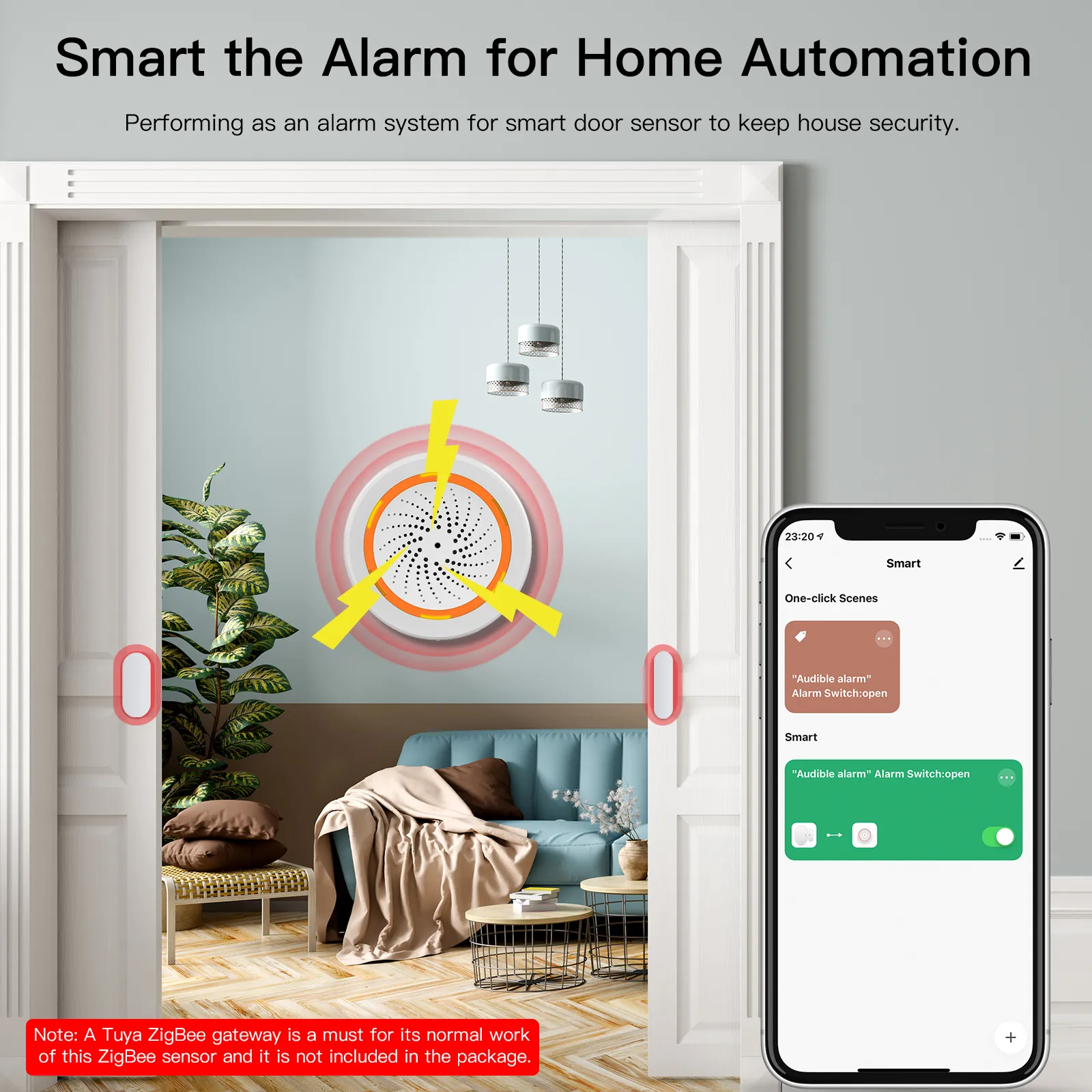 ZigBee Smart Siren Alarm90dB Sound Light Alert Security Gateway System ...