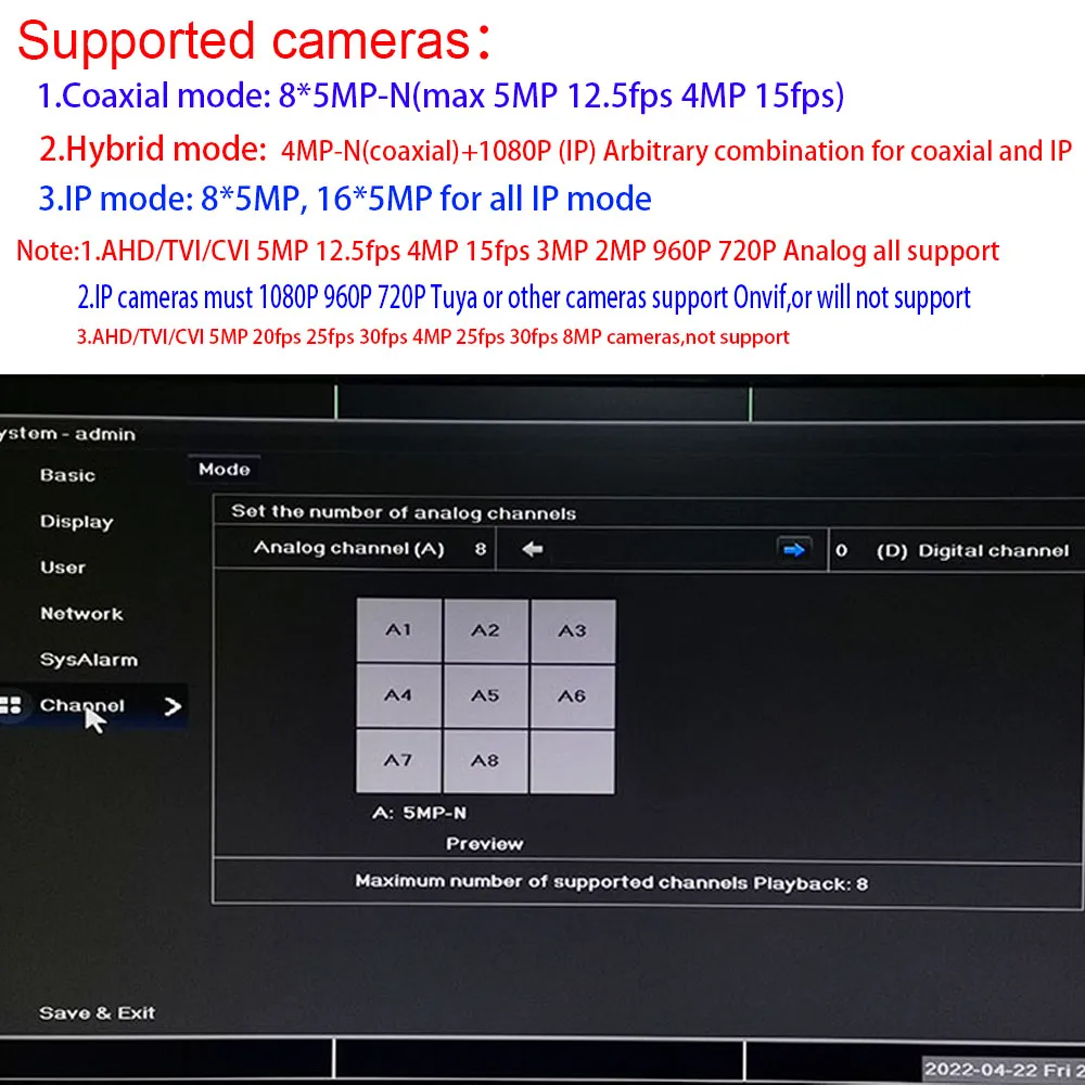 DHgate.com:P2P Coaxial Audio CCTV DVR Hybrid 8CH 5M-N 5 In 1 AHD CVI ...