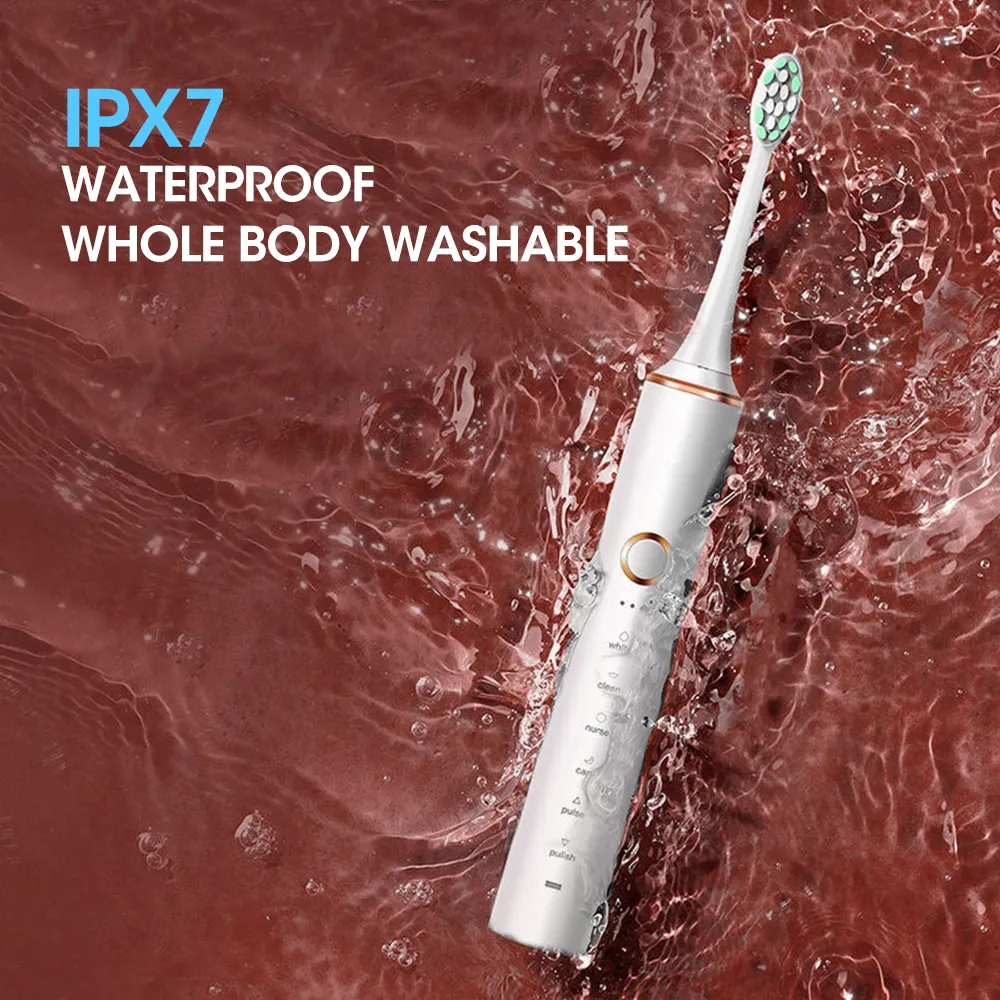 IPX7 Waterproof Sonic Electric Toothbrush with 18 Cleaning Modes, USB ...