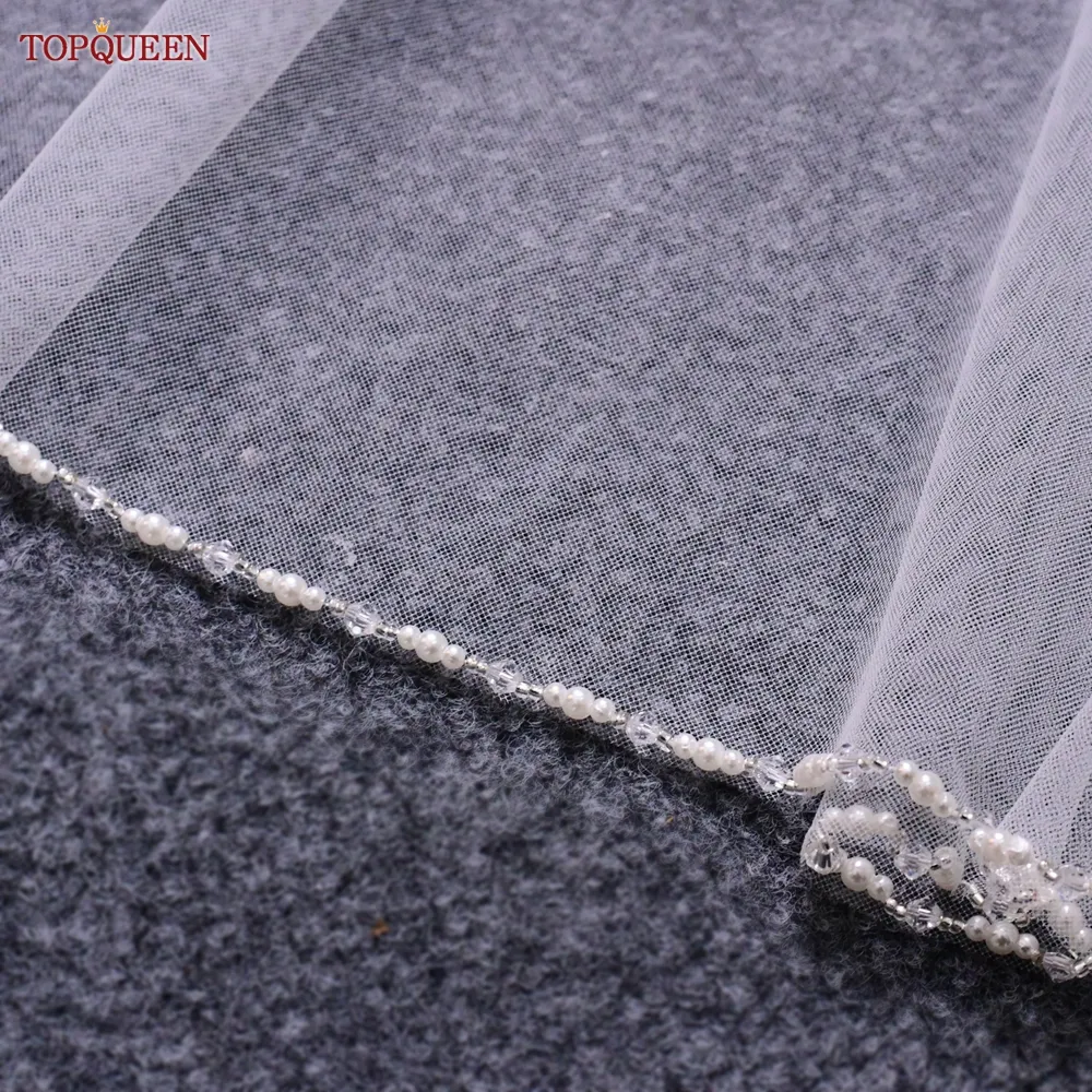 TOPQUEEN V107 Crystal Rhinestone Edge dress veil with Comb - Short Lace ...