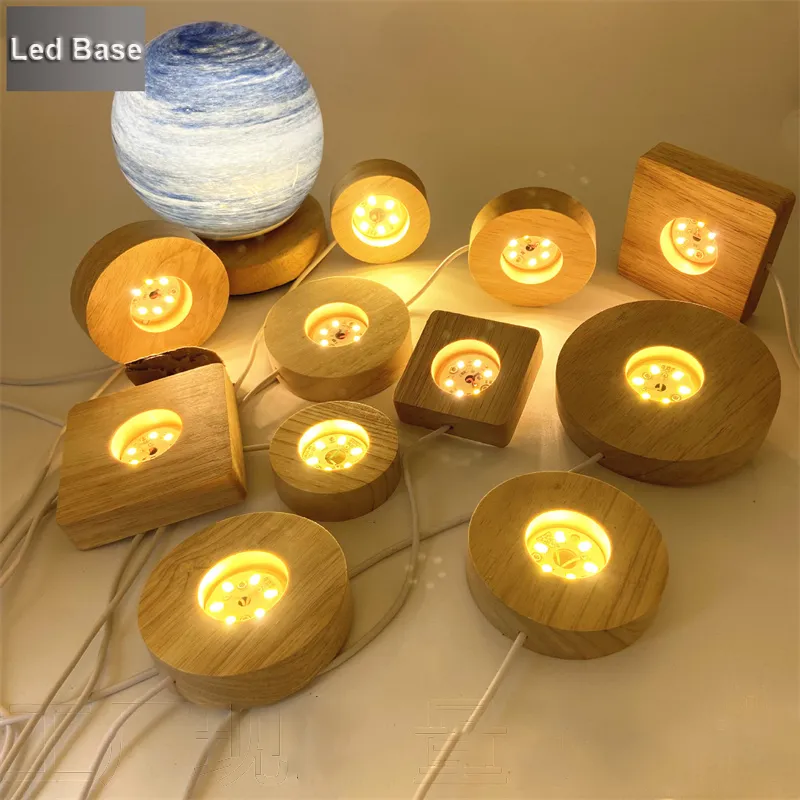 Wooden LED Light Display Base stand for with USB and Glass Resin Art ...