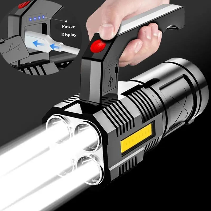 Outdoor Led Portable Searchlight Patrol Light: Usb Rechargeable Long-Range Flashlight with ...