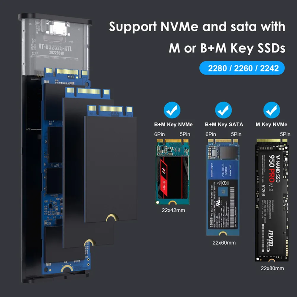 Dual Protocol M.2 NVMe SSD Case: Tool-Free Aluminum Enclosure for 2230 ...