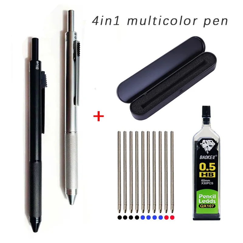 4-in-1 Multicolor Metal Pen with Ballpoint Pen Refills and Automatic ...