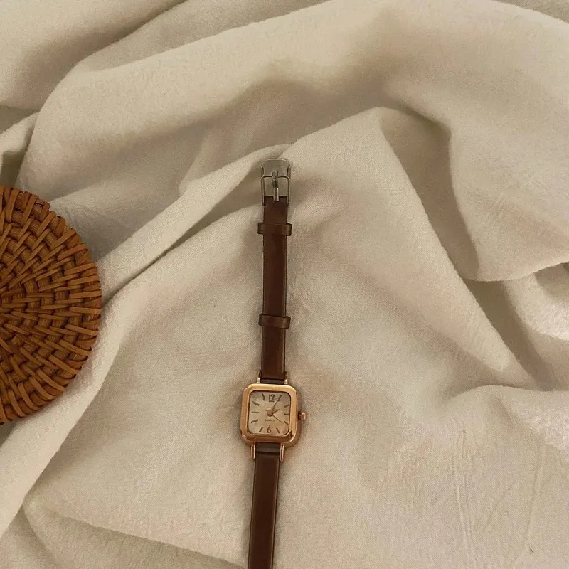 Vintage Square Leather smart watch with Thin Strap...