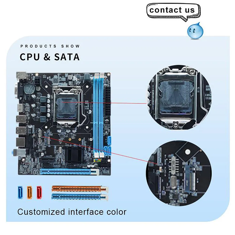 H61 LGA1155 Intel I3/I5/I7 CPUのマザーボードは、2x DDR3、4X SATA 2.0、RealTek LAN ...