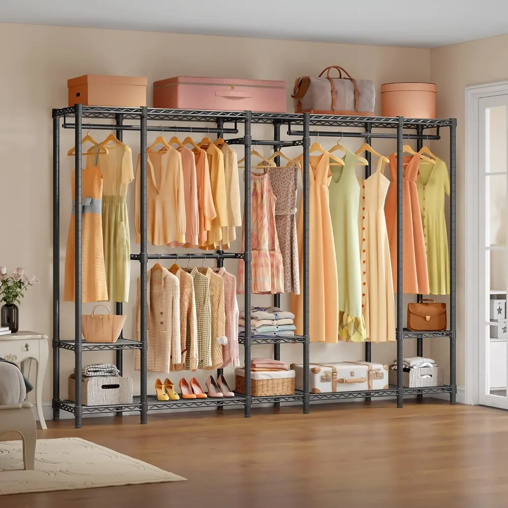 Portable Extra Large Wardrobe Closet Organizer Freestanding Bedroom Closet Max Load 1300 lbs Black