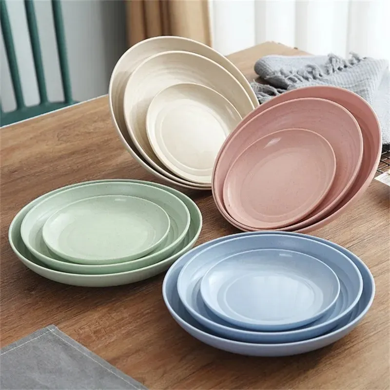 4pcs Unbreakable Wheat Straw Dinner Plates Reusable Tableware Set Eco Friendly Kitchen Dishware