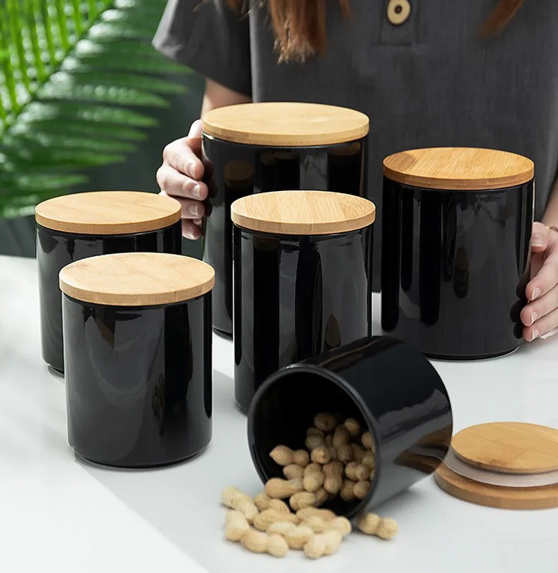 Ceramic Food storage boxes with Bamboo Lid - 500/800/1900ml Capacity ...