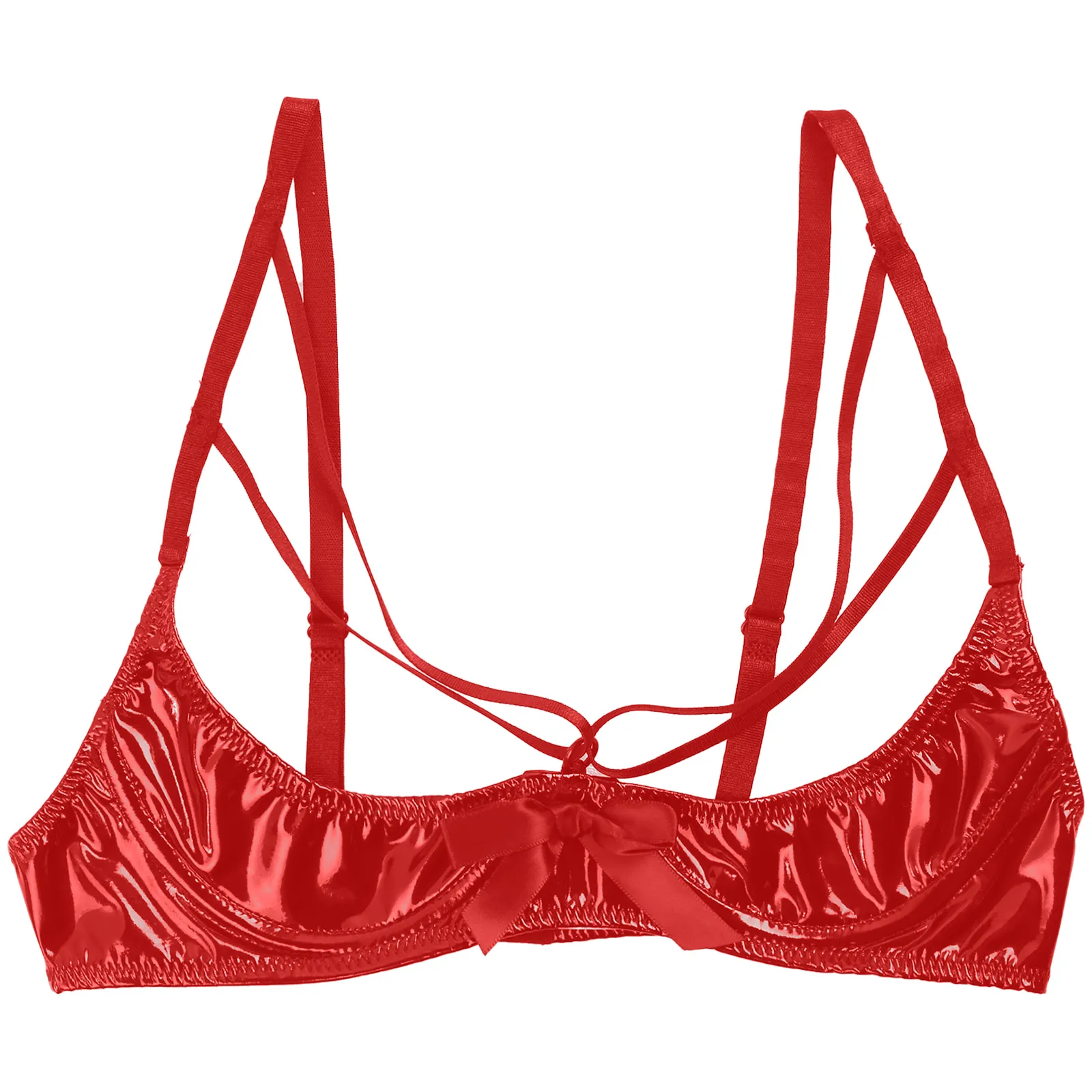 Open Cup Lingerie Patent Leather Bowknot Bra: Strappy Lingerie ...