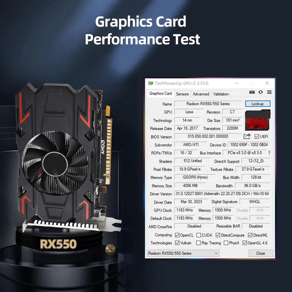 RX550 Graphics Cards 128Bit DDR5 Video Card 4GB Low Profile Computer ...