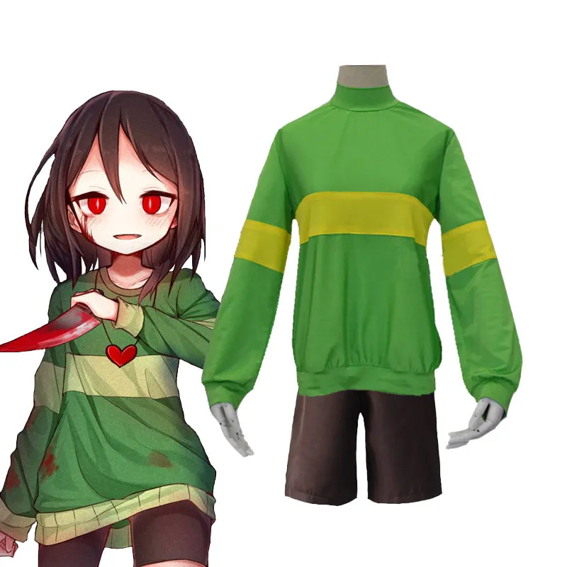 Undertale Frisk Cosplay Costume Set With Pixel Heart Necklace & Knife ...