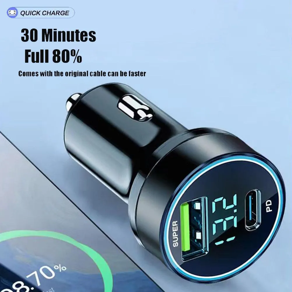 66W Super Fast Car Charger With Digital Display Portable Metal Charger ...