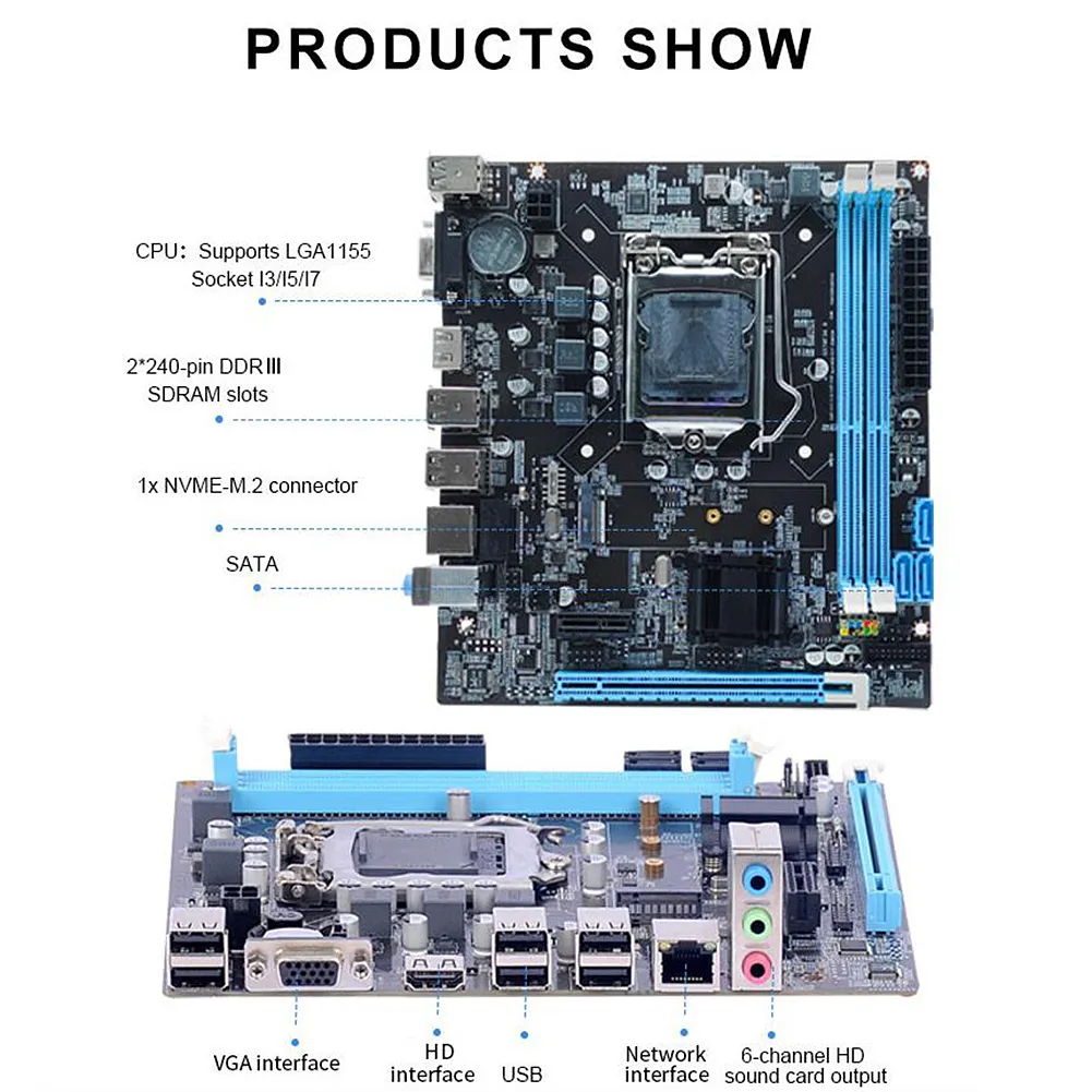 H61 LGA1155 Placa Base Para CPU Intel I3/I5/I7, Admite 2x DDR3, 4x SATA ...