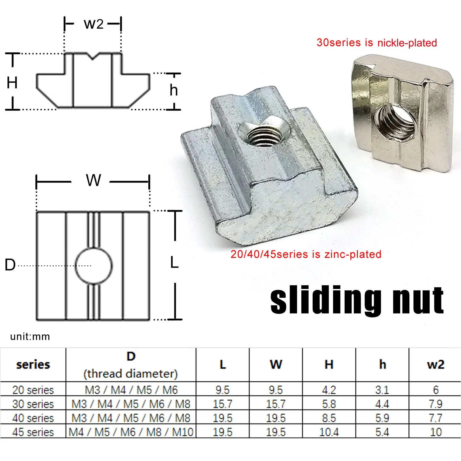 M3 M4 M5 M6 M8 M10 T Shape Block Sliding Nut Drop In Spring Ball ...