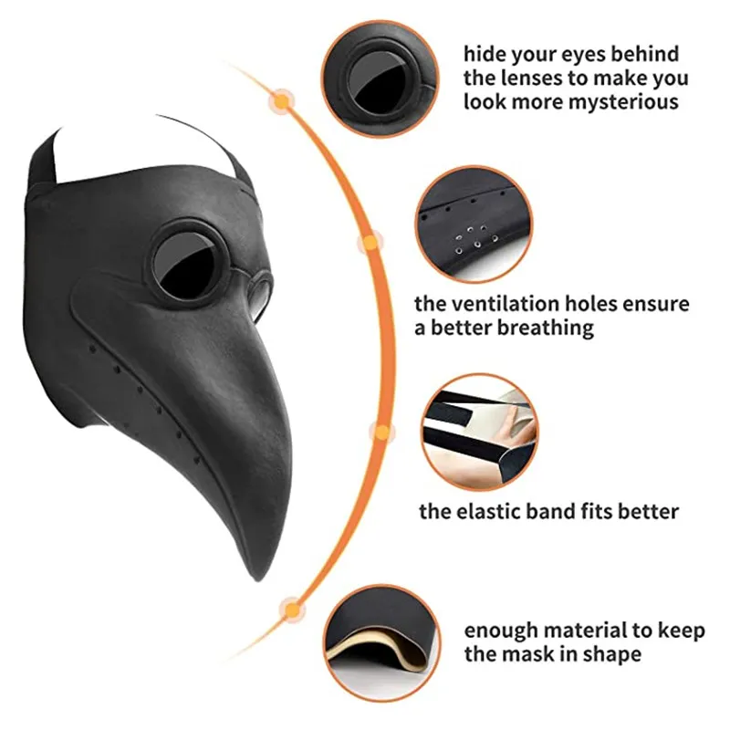 Halloween Black Rubber Plague Doctor Mask Plague Doctor Costume ...