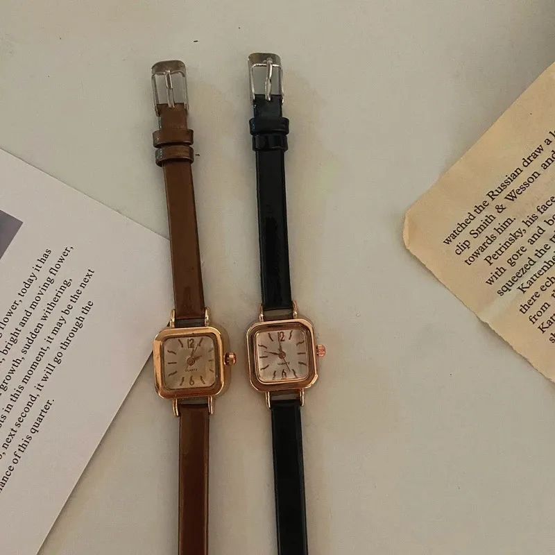Vintage Square Leather smart watch with Thin Strap...