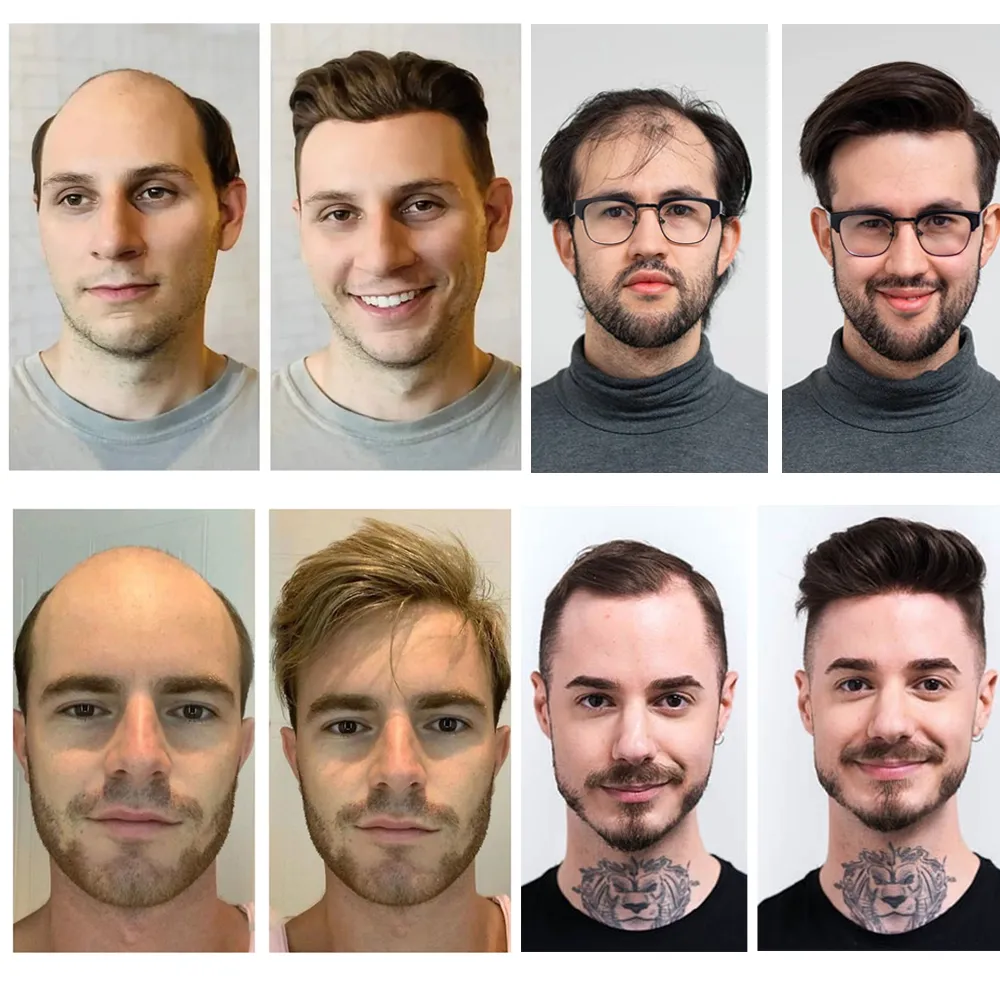 Human Hair Toupee For Men Durable 0.06mm Thin Skin Double Knot ...