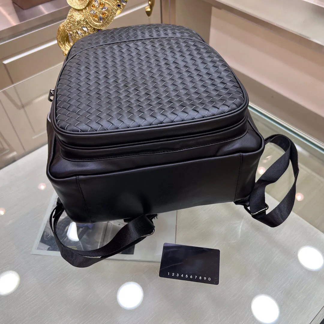 Genuine Leather Woven Backpack with Mirror: High-End Schoolbag for Men ...