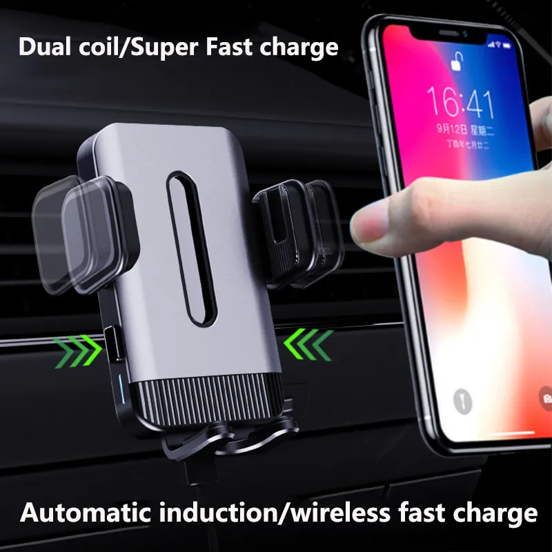 NEW Car Mobile Phone Holder Wireless Charger Dual Coil Fast Charging ...