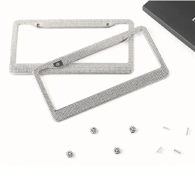 Diamond-Studded Stainless Steel License Plate Frame for Vehicles 2-Pack ...
