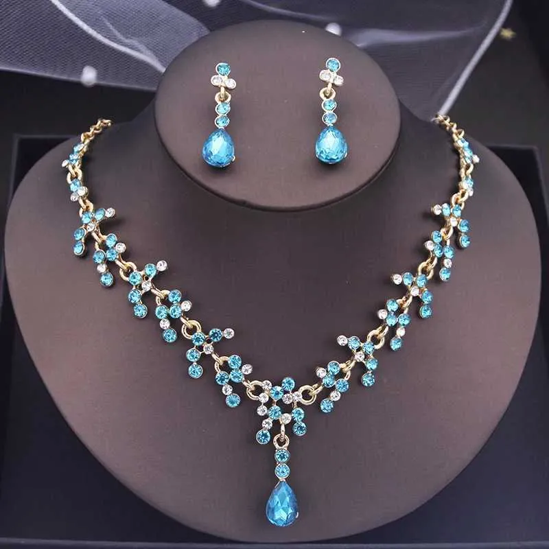 DHgate Exquisite Pink Crystal Bridal Jewelry Set for Women Necklace and Earring Set Jewelry