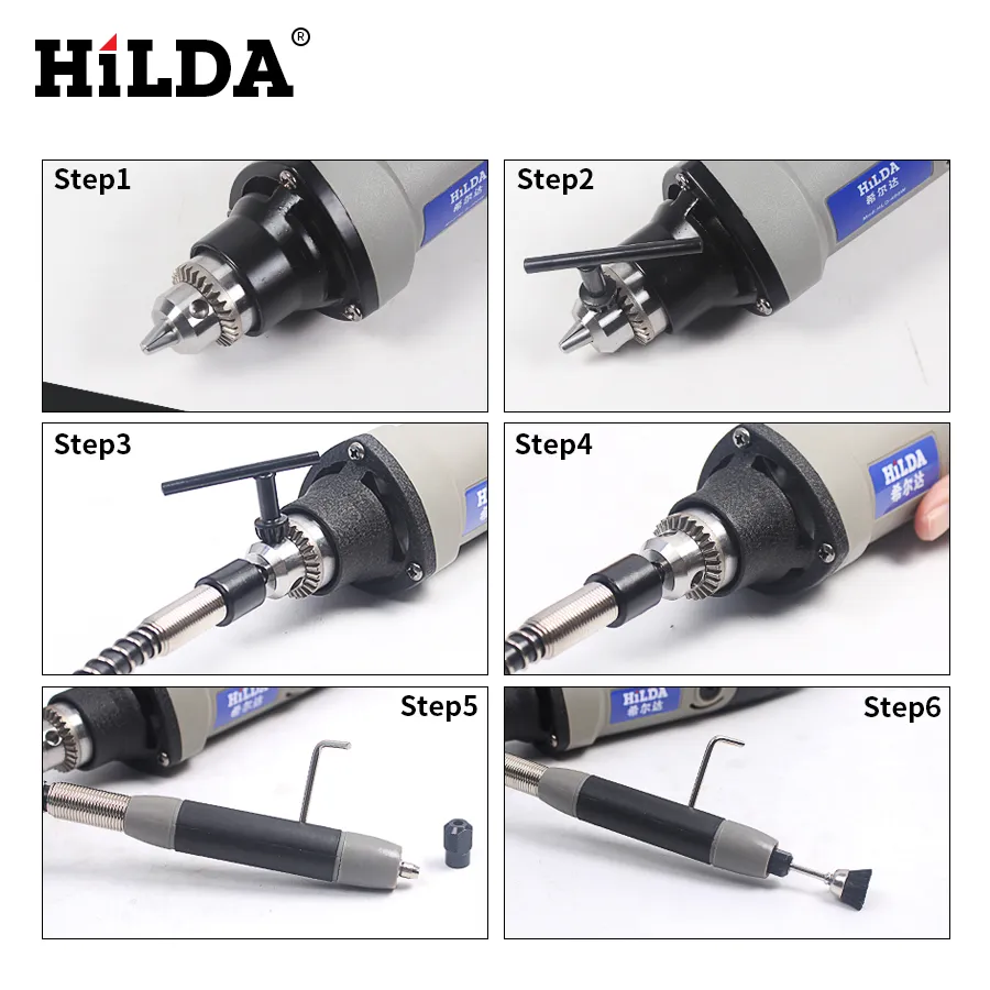 Versatile Rotary Tool Kit: 110cm Flex Shaft & 6 Chucks for Precision ...