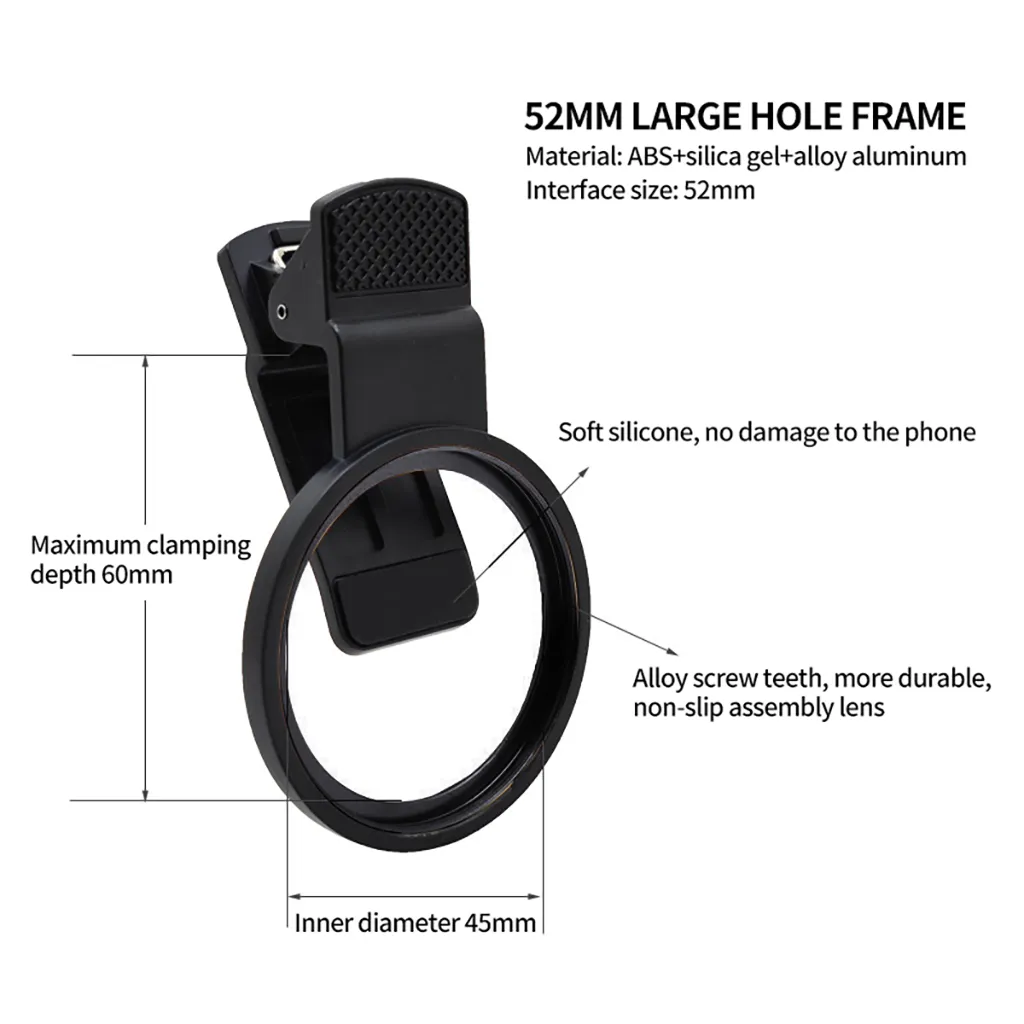 52mm Phone Camera Lens Clip Clamp with UV CPL ND Filter Adapter Ring ...