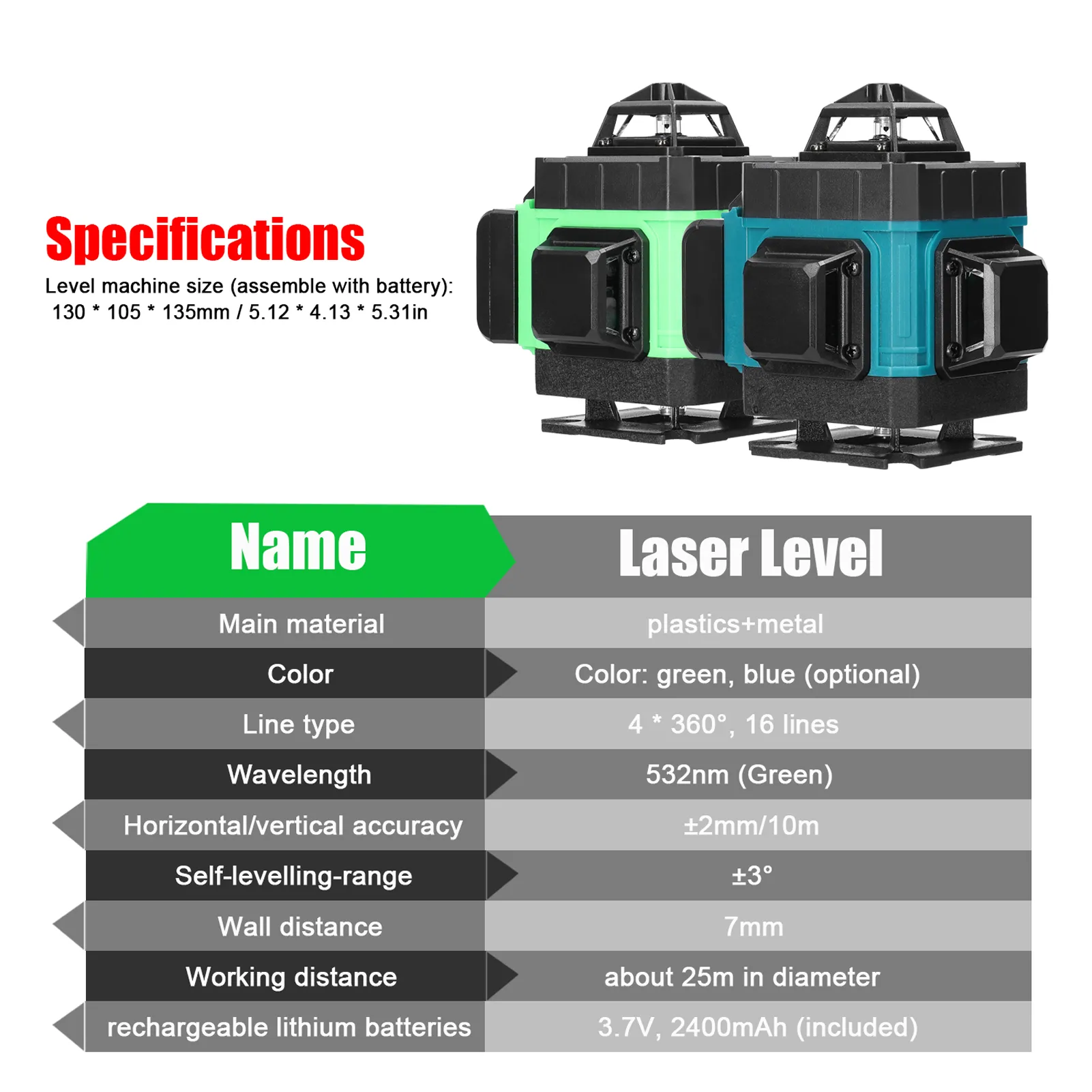 DHgate.com:Multifunctional 16 Lines Green Laser Level Tool Kit Self ...