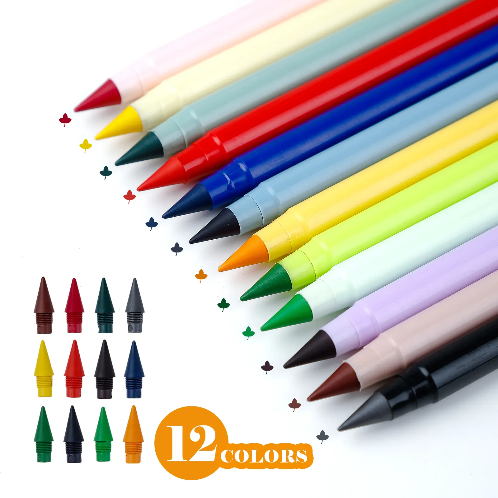 12-Color Endless Writing Pencils Set - Eternal Refill Tips, Eraser ...