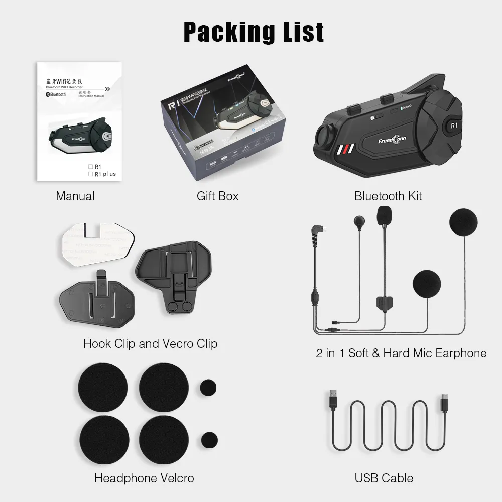 FreedConn R1 PLUS Motorcycle Helmet Headset, 6-Rider Intercom, 1080P ...