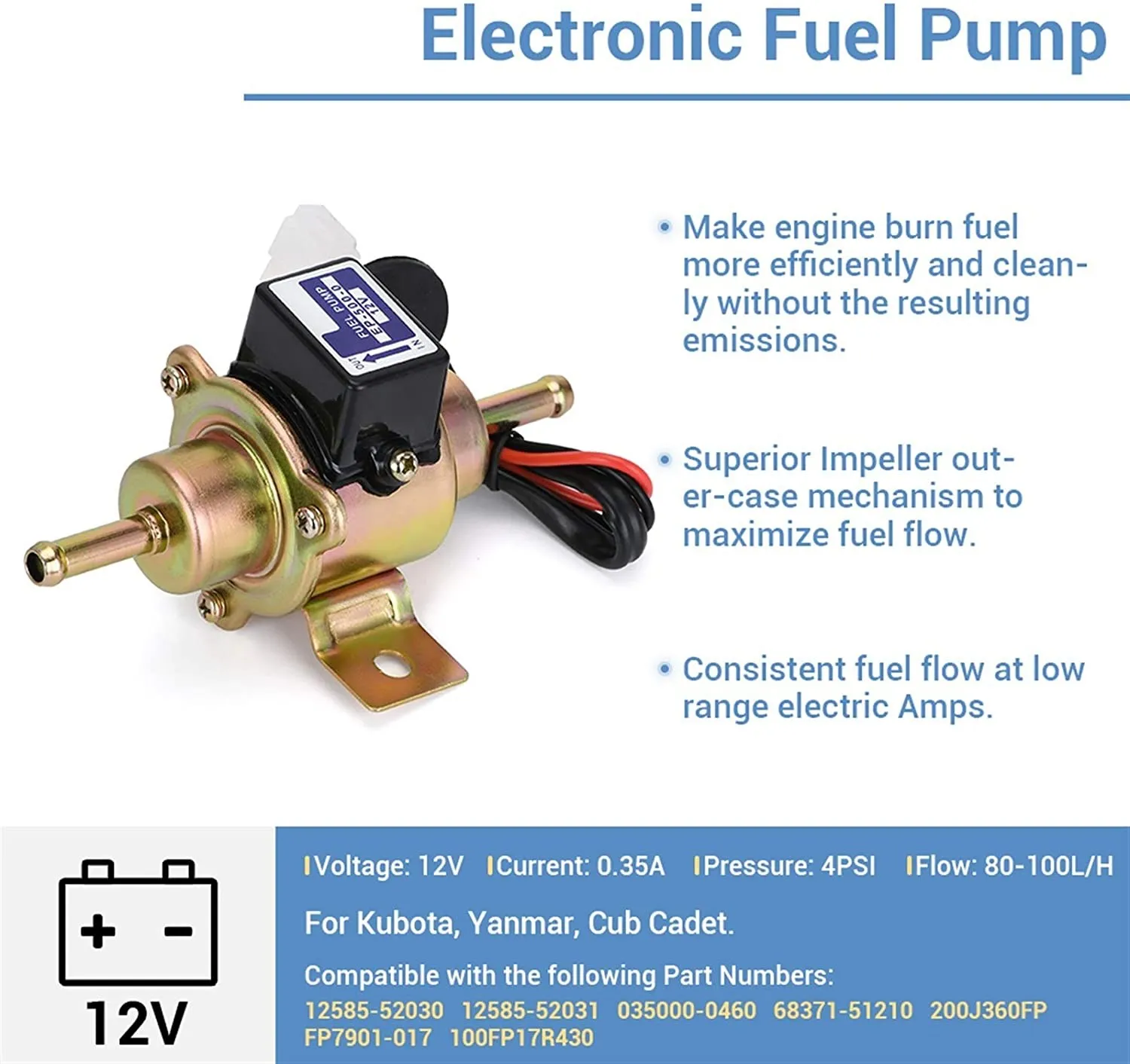 12 Volt Electric Car Fuel Pump Diesel Petrol Gasoline Inline EP500-0 ...