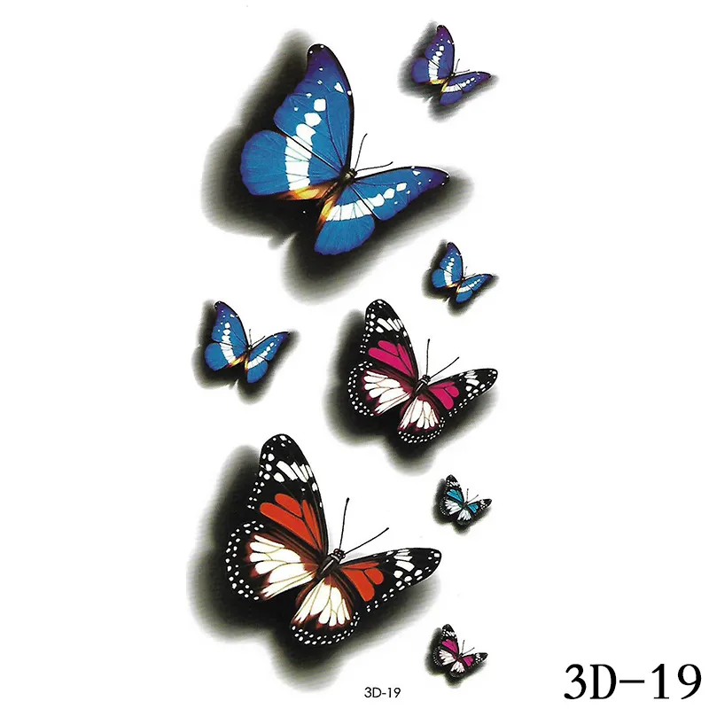 3D Butterfly Rose Tattoo Sticker Set - Waterproof Temporary Feather ...