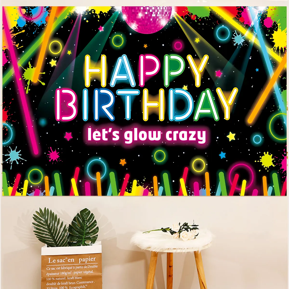Happy Birthday Party backdrop deutsch with Fluorescent Decorations for ...