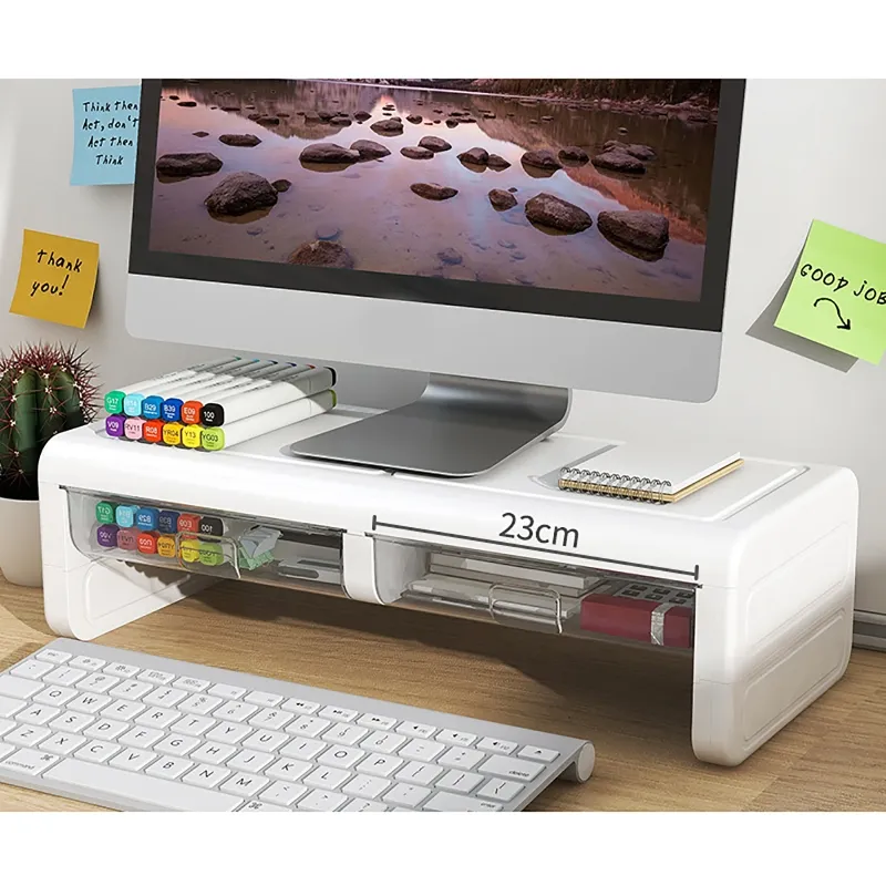 Computer Monitor Riser Desk Stand With 2 Drawer Storage Organize Your ...