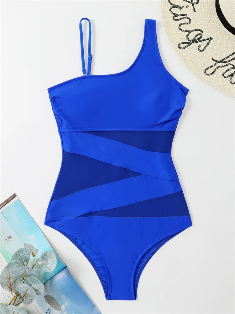 Sexy One Piece Swimsuit: Women's Solid Color Sling Monokini, Mesh Inset ...