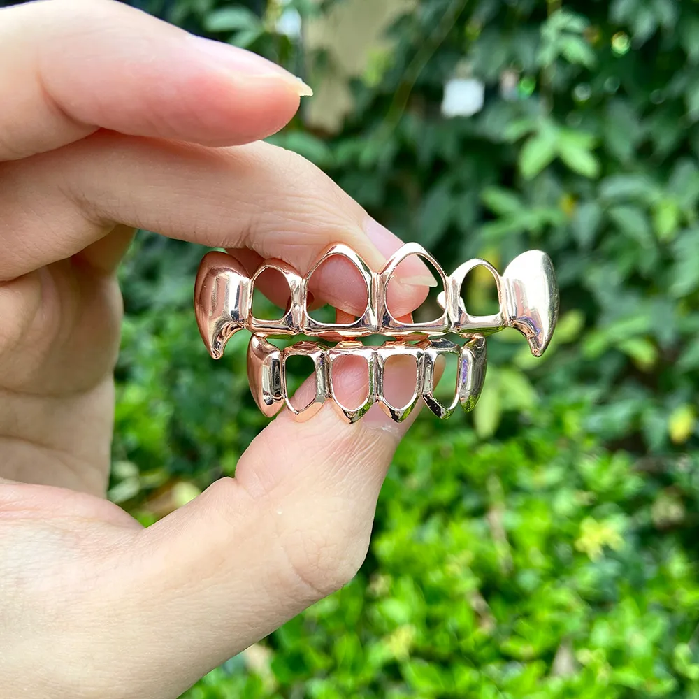 RACHELZ 14K Gold Plated Dental Grills Silver Hollow Fang Tooth Caps For ...