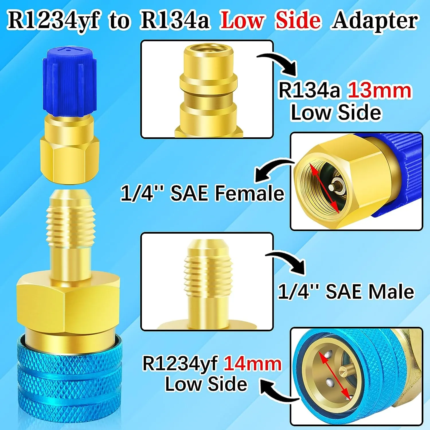 R134A Quick Coupler Adapter Kit: R1234YF To R134A Hose For High & Low ...