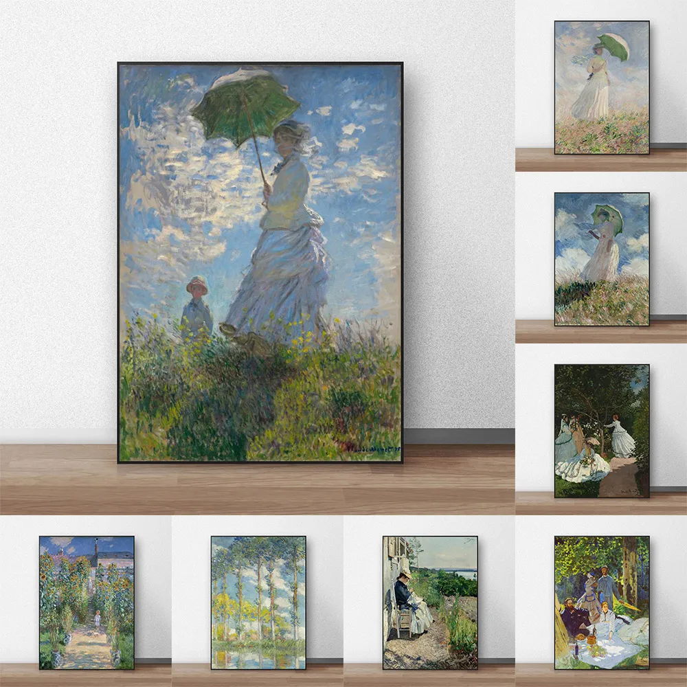 Vintage Monet parasol umbrella Wall Art Poster - Famous Woman Landscape ...