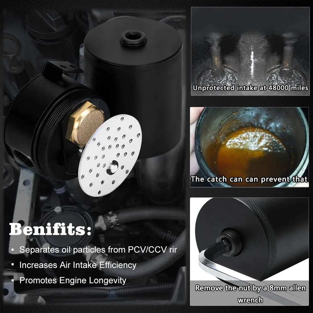 3-Port Universal Racing Oil Catch can t with Removable Valve and Air ...