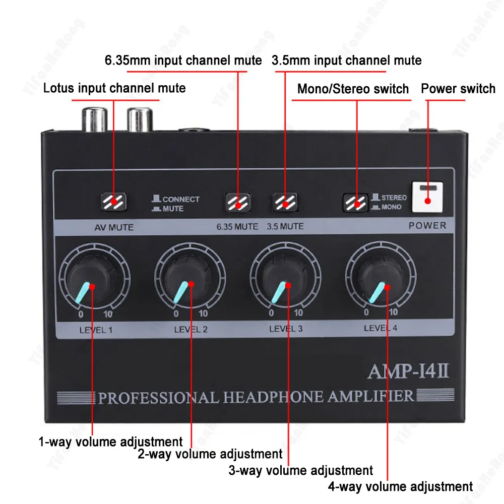 DHgate.com:Professional 4-Channel Audio Amplifier: RCA & 3.5mm & 6.35mm ...