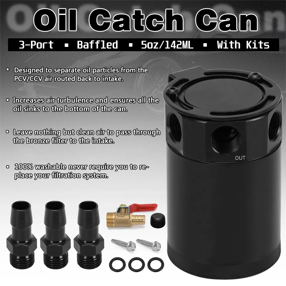 3-Port Universal Racing Oil Catch can t with Removable Valve and Air ...