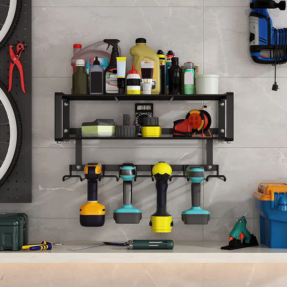 Hand Power Tool Organizer Rack Wall Mounted Floating Tool Shelf ...