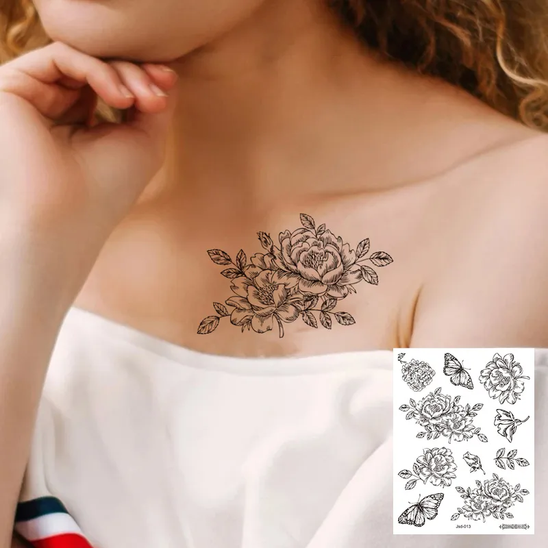 DHgate.com:Black Floral Temporary Tattoos for Women - Waterproof ...