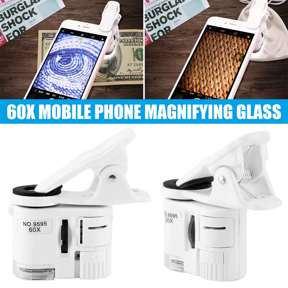 Portable 60X Microscope Magnifier Loupe With Zoom, LED UV Light And ...